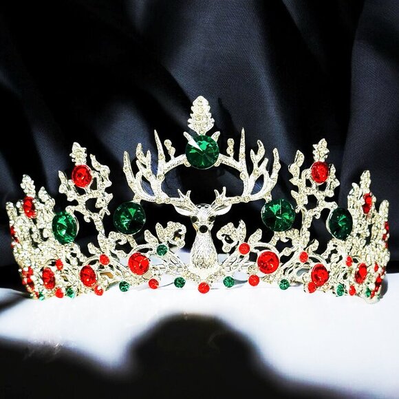 Handmade | Accessories | Christmas Crown Reindeer Crystal Tiara White ...